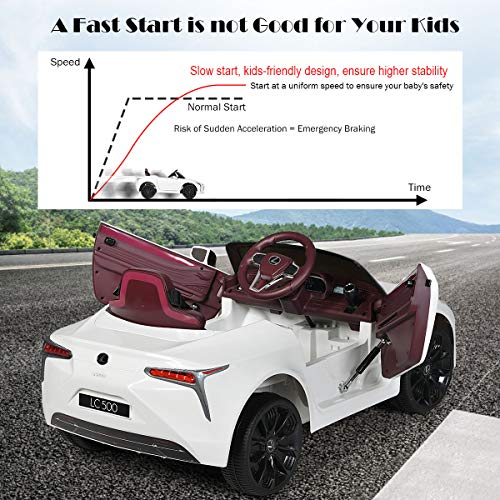 Costzon Ride on Car, Licensed Lexus LC500, 12V Battery Powered Car w/Remote Control, 3 Speed, LED Lights, Horn, MP3&USB, Slow Start, Spring Suspension, Electric Vehicle for Boys& Girls (White)