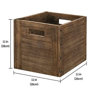 Y&ME YM Wood Storage Bins, Rustic Brown Decorative Wood Storage Box Wood Crates Container Cube Basket Bins Organizer for Home,Office,Closet,Shelf, 11” x 11” x 11”