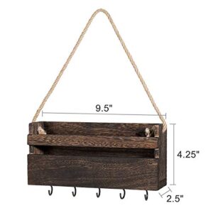 Dahey Small Key Holder for Wall Farmhouse Mail Organizer with 5 Hooks Hanging Wooden Key Rack Hanger for Organizing Keys Mail Bill Letter and Other Small Objects Entryway Hallway Kitchen Decor,Brown