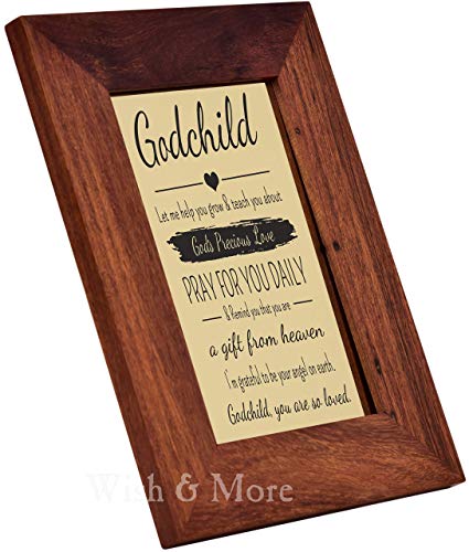 Christening Baptism Gift - Prayer Bible Verse Engraved on Framed Brass Gold Metal Plate, Spiritual Goddaughter Godson Godchild Gift - Christening Keepsake Holy Spirit