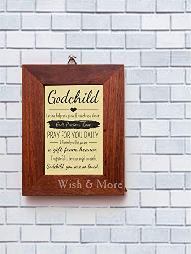 Christening Baptism Gift - Prayer Bible Verse Engraved on Framed Brass Gold Metal Plate, Spiritual Goddaughter Godson Godchild Gift - Christening Keepsake Holy Spirit