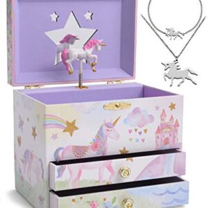 Jewelkeeper Unicorn Music Box & Little Girls Jewelry Set - 3 Unicorn Gifts for Girls - Unicorn Jewelry Box for Girls - Music Boxes for Girls