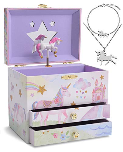 Jewelkeeper Unicorn Music Box & Little Girls Jewelry Set - 3 Unicorn Gifts for Girls - Unicorn Jewelry Box for Girls - Music Boxes for Girls