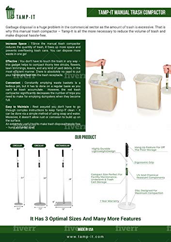 TAMP-IT Mighty Mini Manual Trash Compactor Frees Up Space in Bins, Receptacles, Dumpsters Reduce Trips to Dispose Trash Cost Effective (12" T- 7 1/2" D)