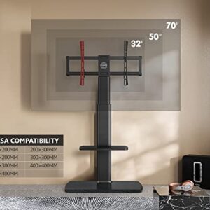 FITUEYES Floor TV Stand Tall Corner TV Stands for Most TVs up to 70 Inch Swivel TV Mount Stand with Height Adjustable Shelf Upgrade Sturdy Wood Base