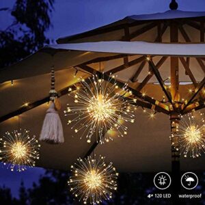 Christmas Tree Decorations Firework Lights, 4 in 1 Starburst String Lights USB Rechargeable Fairy Lights with Remote, 4 Music 8 Lighting Modes Waterproof Decorative Lights for Christmas, Patio, Party