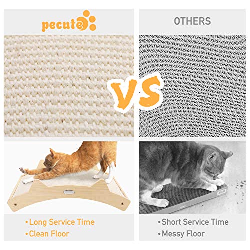 Pecute Cat Scratcher Lounge, Woven Sisal + Carpet Cloth Double-Sided Durable Cat Scratchers Bed Wooden Structure Kitty Scratching Pads (16.5x10.8in)