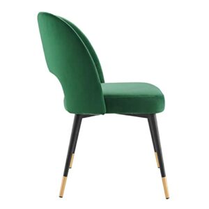 Modway Rouse Performance Velvet Dining Side Chair in Emerald