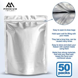 ProPremium 50 Mylar Bags 1 Gallon - Extra Thick 7.4 Mil - 10"x14" Airtight Vacuum Sealing Sealable Mylar Bags for Long Term Food Storage - Odor Free Heat Resistant - Light and Moisture Proof Fresh Saver Packs