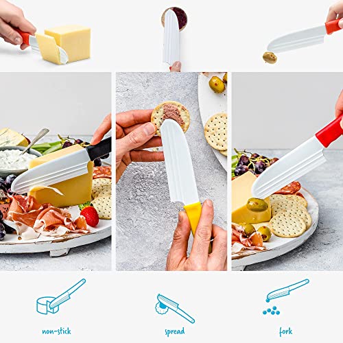 Dreamfarm Knibble Lite | Non-Stick Cheese Knife with Stainless Steel Forks | Multi-Functional Kitchen Knife with Unique Ridged Blade | Perfect for Slicing, Spreading, and Serving | Red