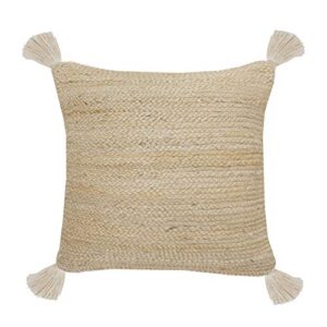 lr home natural jute tassels throw pillow, 1 count (pack of 1), tan