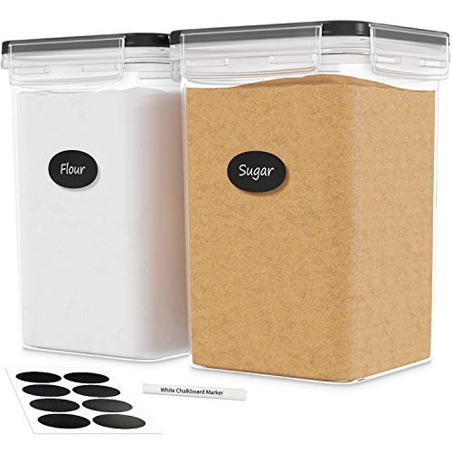 DWËLLZA KITCHEN Extra Large Flour and Sugar Containers - 175 oz 2 PC Airtight Food Storage Containers for Pantry Organization and Storage - Kitchen Organization Bulk Food Canisters with Labels/Marker