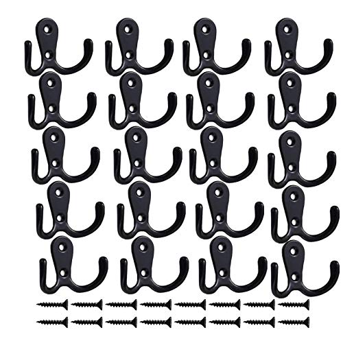 Mzizi Dco 20 PCS,Coat Hooks Wall Mount,Metal Double Hooks with 40 Screws,Wall Single Hooks Hanging Robe Towel Key Jackets Clothes Bag Hat …