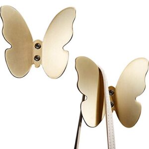 pearlead 2pcs creative wall mounted butterfly brass coat hooks hanging hooks clothes hanger hooks for bedroom, bathroom, office, closet, wardrobe and cupboard decoration