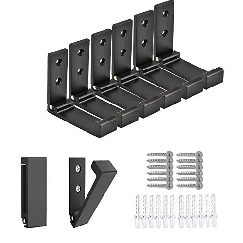 Folding Coat Hooks, Aluminum Alloy Folding Coat Hooks with Screws, 6 PCS Wall Coat Hook is Suitable for Hat, Clothes, Fitness Equipment (Black)