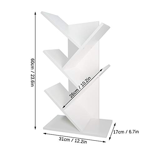 QUMENEY Tree Bookshelf, 5 Shelf Display Bookcase,Tree Bookcase for Books/CDs/Albums/Files Holder, Free Standing Book Shelves Organizer for Office，Bedroom, Living Room (White)