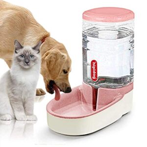 automatic cat feeder automatic dog water dispenser 1 gallon double bowl design for cats or small pets (pink water)