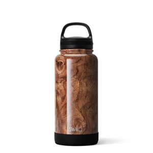 swig life 30oz triple insulated stainless steel wide mouth water bottle with handle, dishwasher safe, double wall, vacuum sealed, reusable thermos in black walnut print