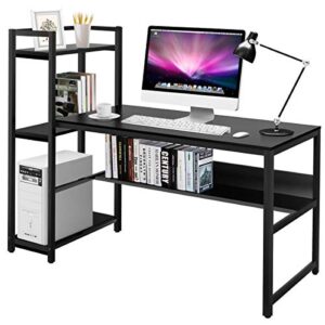 tangkula 59-inch computer desk with bookshelf, home office desk with storage bookshelf, metal frame & adjustable foot pads, space saving computer workstation study writing desk