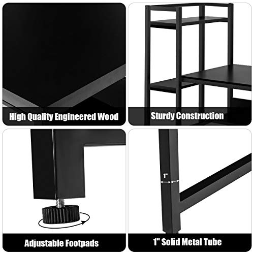 Tangkula 59-Inch Computer Desk with Bookshelf, Home Office Desk with Storage Bookshelf, Metal Frame & Adjustable Foot Pads, Space Saving Computer Workstation Study Writing Desk