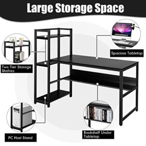 Tangkula 59-Inch Computer Desk with Bookshelf, Home Office Desk with Storage Bookshelf, Metal Frame & Adjustable Foot Pads, Space Saving Computer Workstation Study Writing Desk