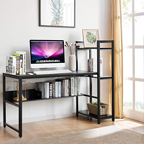 Tangkula 59-Inch Computer Desk with Bookshelf, Home Office Desk with Storage Bookshelf, Metal Frame & Adjustable Foot Pads, Space Saving Computer Workstation Study Writing Desk