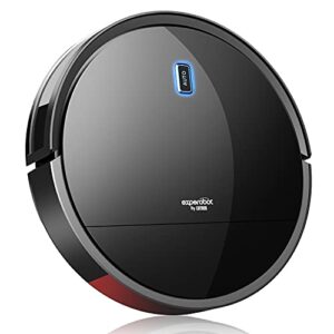 enther robot vacuum cleaner, robotic vacuum cleaner with gyro navigation, 2600mah, 120mins run time, super-thin, 6 clean modes, self-charging for pet hair hard floors, carpet, black