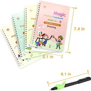 Magic Practice Copybook for Kids, Number Tracing Book for Preschoolers, Magic Calligraphy Copybook Set Practical Reusable Writing Tool for Kid Calligraphic Letter Writing Drawing Mathematics