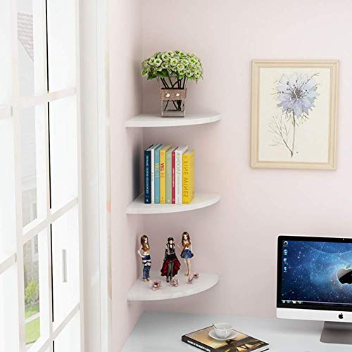 Suwimut Set of 3 Corner Mounting Shelf, Rustic Wood Floating Wall Mounted Storage Shelf with White Finish for Living Room, Bedroom, Bathroom, Kitchen, Office