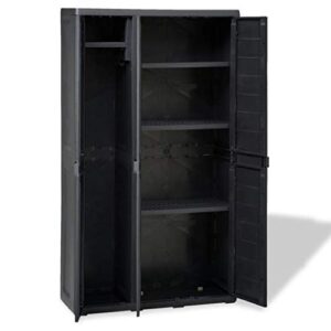 Outdoor Storage Shed Storage Cabinet Lockable with 3 Doors 4 Adjustable Shelves Bottom Drain Slots, 97 x 38 x 171 cm PP Black