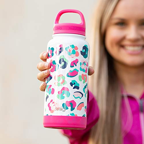 Swig Life 30oz Triple Insulated Stainless Steel Wide Mouth Water Bottle with Handle, Dishwasher Safe, Double Wall, Vacuum Sealed, Reusable Thermos Party Animal Print