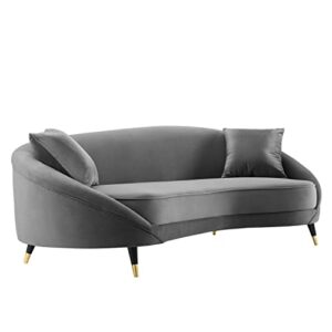 modway echo curved back performance velvet sofa in gray