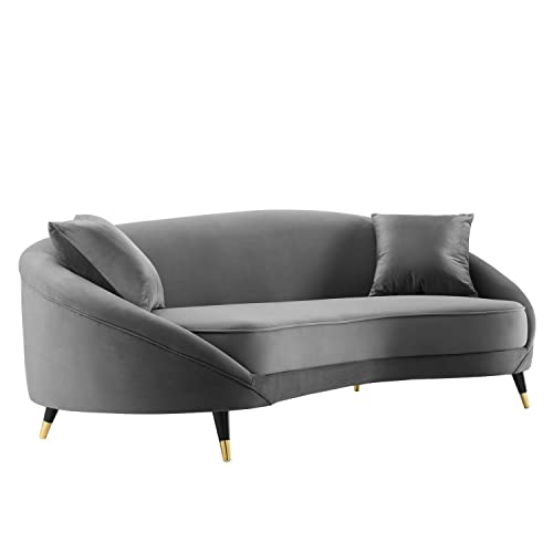 Modway Echo Curved Back Performance Velvet Sofa in Gray