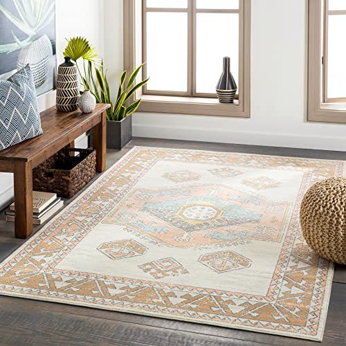 Artistic Weavers Sokanon Outdoor Medallion Area Rug,5'3" x 7'3",Ivory/Saffron