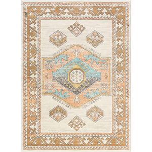 Artistic Weavers Sokanon Outdoor Medallion Area Rug,5'3" x 7'3",Ivory/Saffron