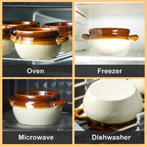 NJCHARMS Ceramic French Onion Soup Bowls with Handles, Porcelain Onion Soup Crocks, 20 Ounce Oven Safe Onion Soup Bowls for Chili, Beef Stew, Set of 4