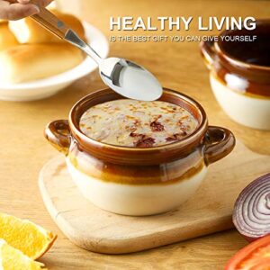 NJCHARMS Ceramic French Onion Soup Bowls with Handles, Porcelain Onion Soup Crocks, 20 Ounce Oven Safe Onion Soup Bowls for Chili, Beef Stew, Set of 4