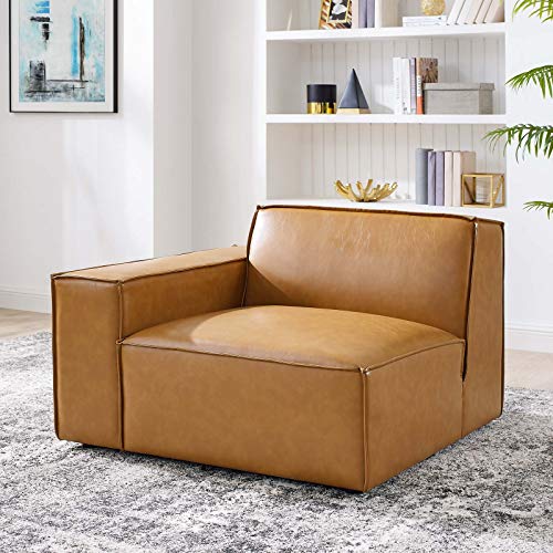 Modway Restore Vegan Leather Left-Arm Sectional Sofa Chair in Tan