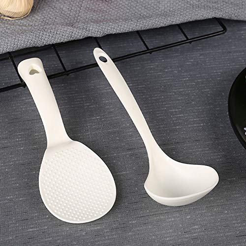 PZRT 1pcs Standing Rice Paddle and 1pcs Soup Spoons, Non-Stick Rice Spoon, Stand-up Serving Rice Spatula Household Kitchen Tools, White