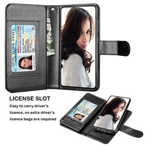 NJJEX Galaxy S20 FE 5G Case, for Samsung S20 Fan Edition/ S20 FE 5G Wallet Case, [9 Card Slots] PU Leather ID Credit Holder Folio Flip [Detachable] Kickstand Magnetic Phone Cover & Lanyard [Black]