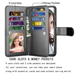 NJJEX Galaxy S20 FE 5G Case, for Samsung S20 Fan Edition/ S20 FE 5G Wallet Case, [9 Card Slots] PU Leather ID Credit Holder Folio Flip [Detachable] Kickstand Magnetic Phone Cover & Lanyard [Black]