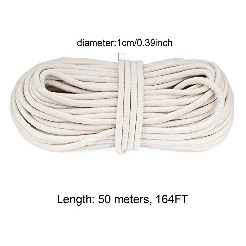 HOZEON 3/8 Inch x 164 Feet Natural Cotton Rope, White Heavy Duty Clothesline Cord Craft Knitting Thread String Wall Hanging Rope for Plant Mirror Garden DIY Decoration Hanger