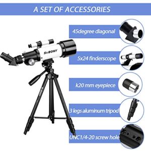 SVBONY SV501P Telescope for Kids Beginners Adults, Astronomical Refracting Telescope for Gift Moon Planets, 70mm Aperture 400mm AZ Mount, Astronomical Telescope, with Tripod and Backpack