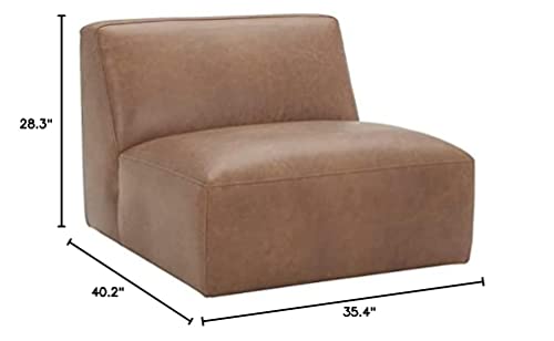 Amazon Brand – Rivet Modern Armless Living Room Lounge Chair, 35.4"W, Cognac Brown Leather