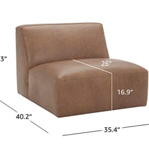 Amazon Brand – Rivet Modern Armless Living Room Lounge Chair, 35.4"W, Cognac Brown Leather