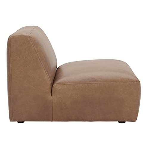 Amazon Brand – Rivet Modern Armless Living Room Lounge Chair, 35.4"W, Cognac Brown Leather