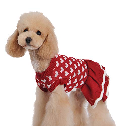 LERTREE Christmas Pet Sweater Love Heart Red Skirt Winter Warm Knit Clothes for Dog Cat Holiday New Year Dress (XXL)