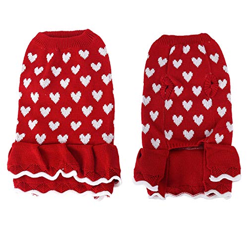 LERTREE Christmas Pet Sweater Love Heart Red Skirt Winter Warm Knit Clothes for Dog Cat Holiday New Year Dress (XXL)