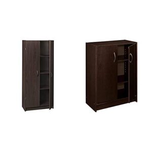 closetmaid pantry cabinet cupboard with 2 doors, adjustable shelves standing, storage for kitchen, laundry, or utility room, espresso & 8925 2-door stackable laminate organizer, espresso