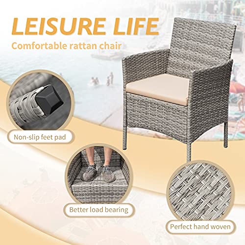 Greesum 3 Pieces Patio Furniture PE Rattan Wicker Chair Conversation Set, Gray and Beige